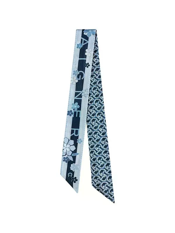 AIGNER Floral-print Monogram-pattern Scarf - Blue