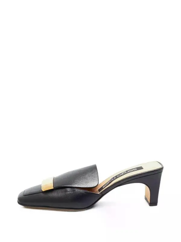 SERGIO ROSSI Leather Square Toe Mules - Black