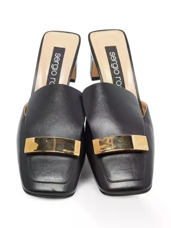 SERGIO ROSSI Leather Square Toe Mules - Black