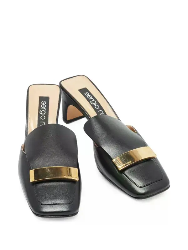 SERGIO ROSSI Leather Square Toe Mules - Black