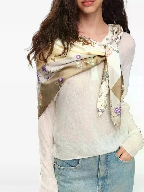 Bimba Y Lola Cream Romantic Flowers Patchwork Scarf