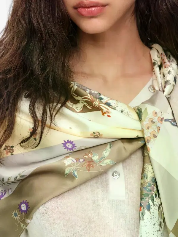 Bimba Y Lola Cream Romantic Flowers Patchwork Scarf