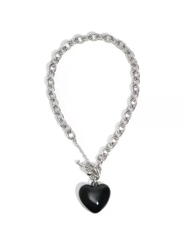 Bimba Y Lola Black Heart Chain Necklace - Silver