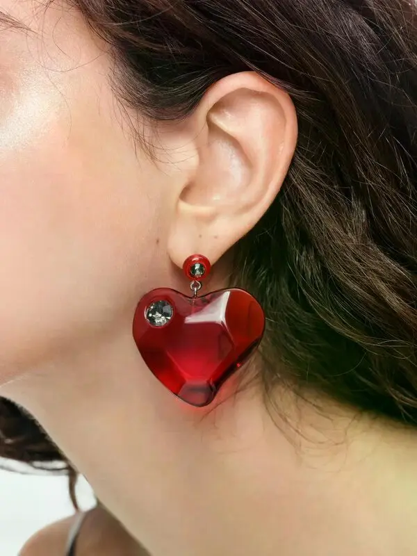 Bimba Y Lola Dark-red Resin Heart Earrings - Silver
