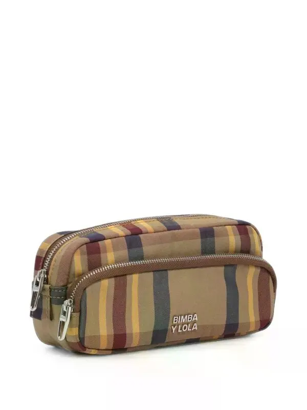 Bimba Y Lola Coated Chocolate Green Tartan Pocket Case - Neutrals