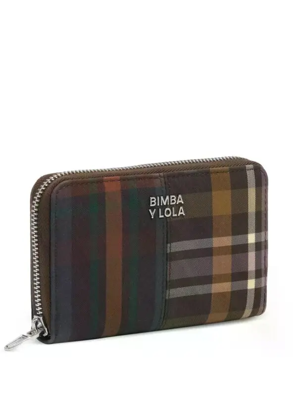 Bimba Y Lola Medium Coated Chocolate Green Tartan Wallet - Brown