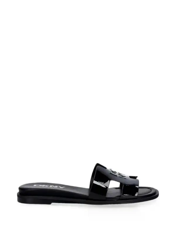 Dkny Logo-embossed Patent Finish Slides - Black