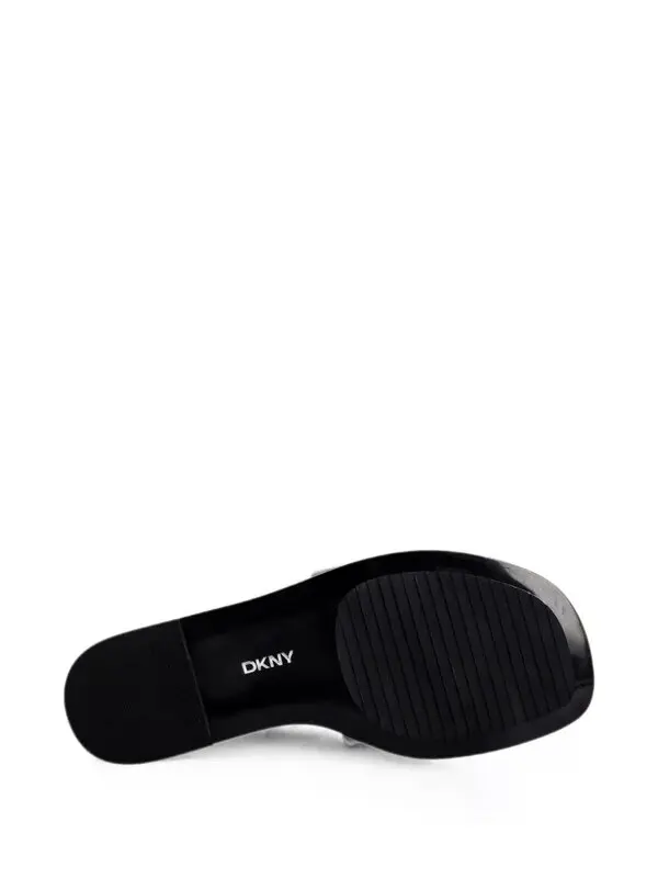 Dkny Logo-embossed Patent Finish Slides - Black