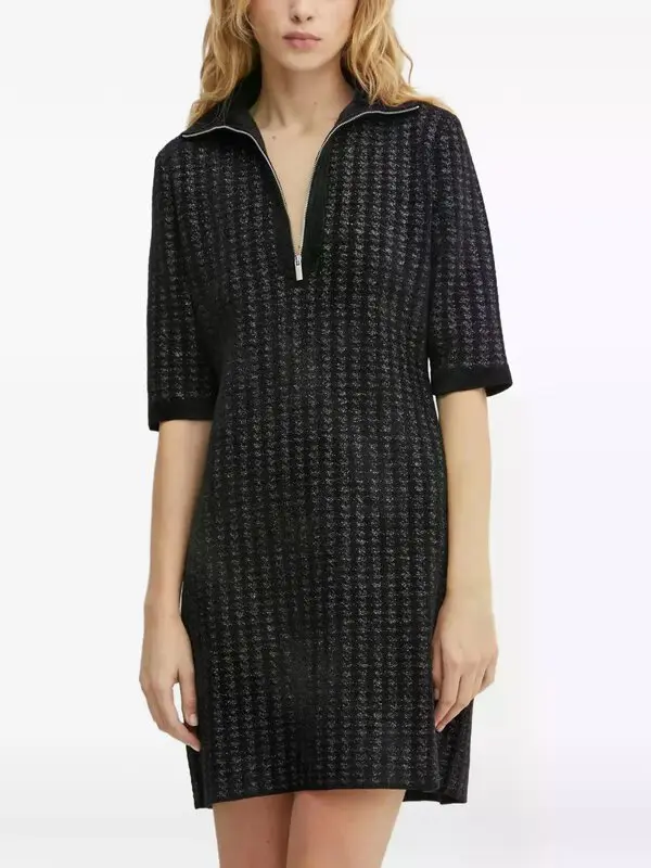 MORGAN Rmars Quarter-zip Glitter-knit Mini Dress - Black