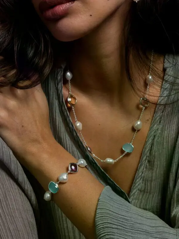 DOWER & HALL Candy Gemstone Baroque Pearl Necklace