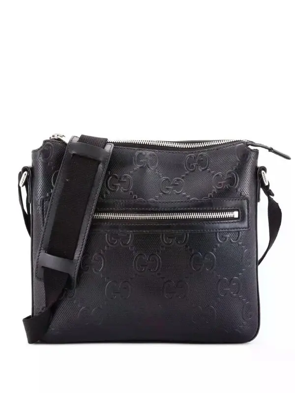 Gucci Gg Embossed Perforated Leather Messenger Bag