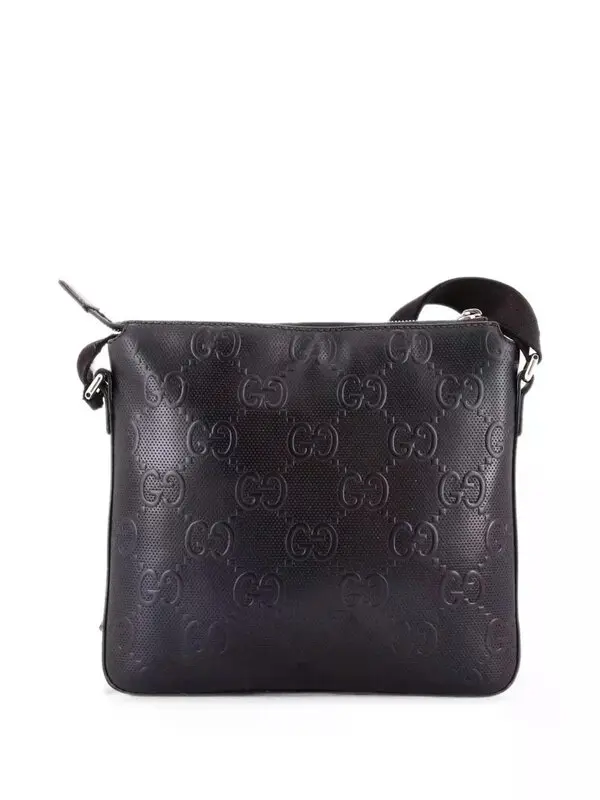 Gucci Gg Embossed Perforated Leather Messenger Bag