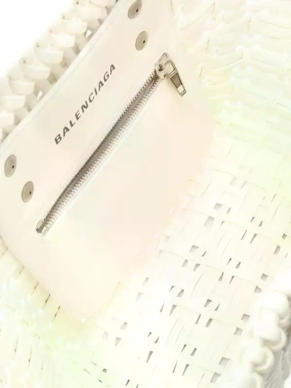 Balenciaga Woven Bistro Basket Tote Bag - White