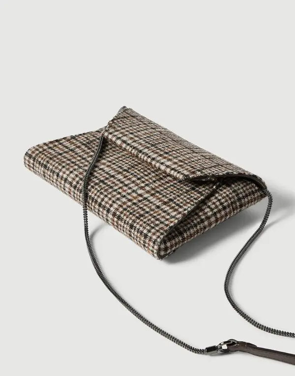 Brunello Cucinelli Checked Alpaca And Wool Duo Pochette - Brown