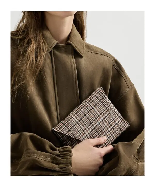 Brunello Cucinelli Checked Alpaca And Wool Duo Pochette - Brown