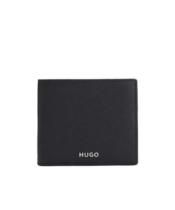 Hugo Boss Grained-leather Wallet With Logo Trim - Black