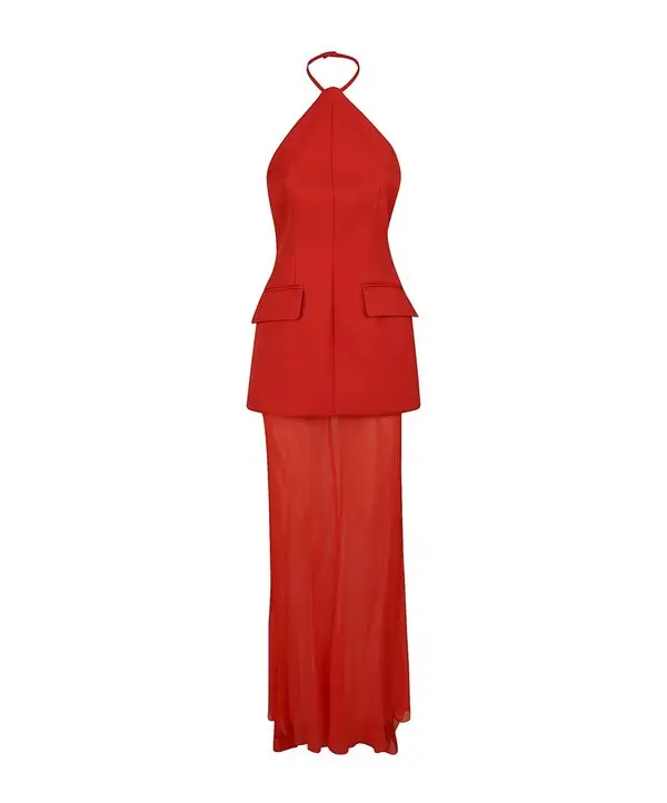 Sportmax Sheer Panel Halterneck Dress - Red