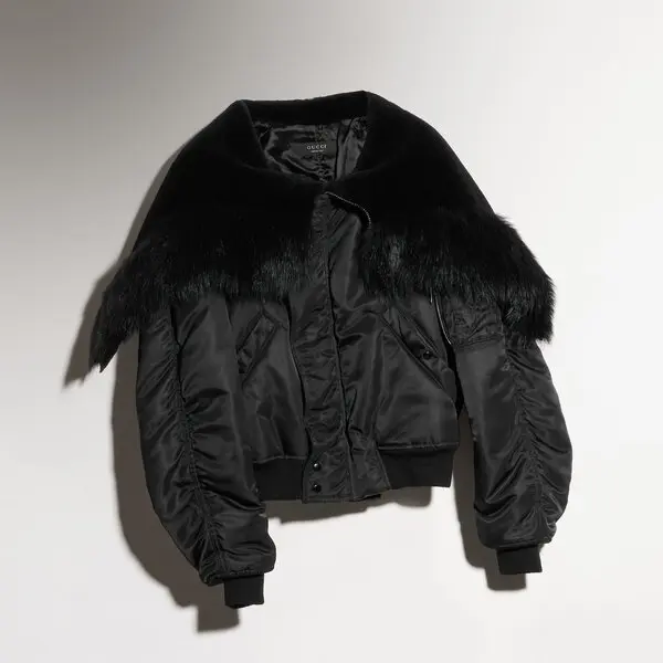 Gucci Padded Bomber Jacket With Shearling
