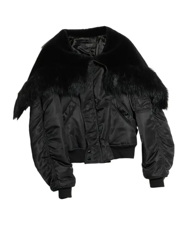 Gucci Padded Bomber Jacket With Shearling Trim