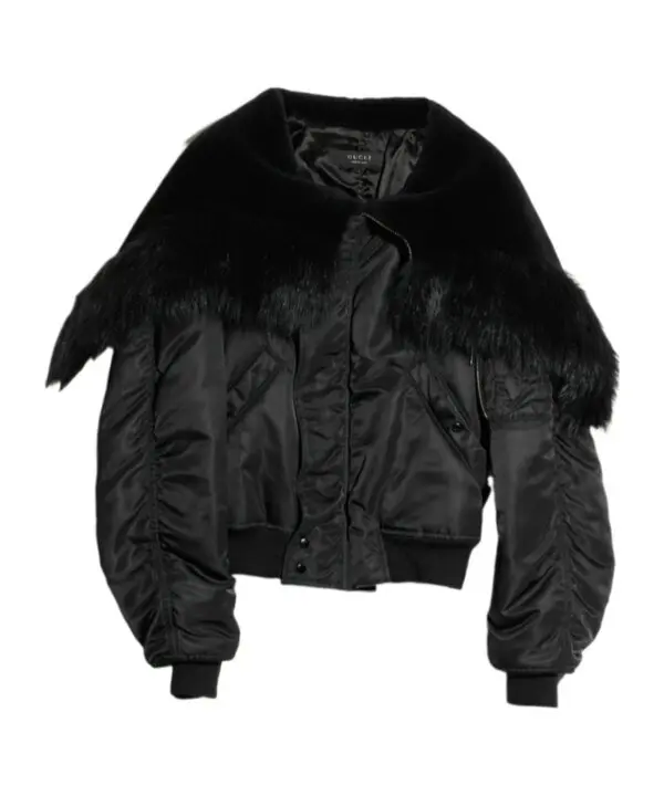 Gucci Padded Bomber Jacket With Shearling Trim - Black
