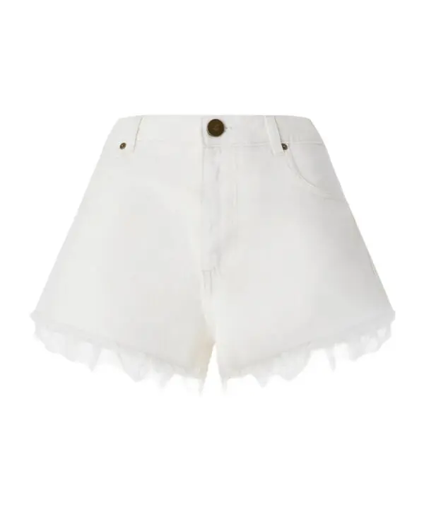 Pinko Logo Embellished Frayed Shorts - White
