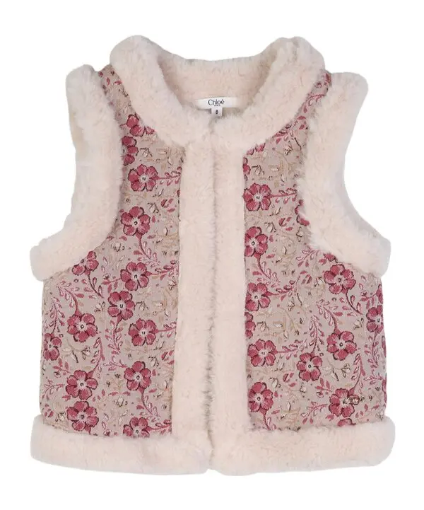 Chloé Floral-jacquard Faux-fur-trim Jacket - Nude
