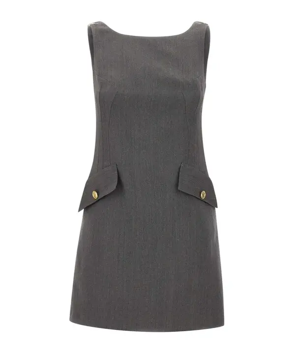 Elisabetta Franchi Logo Detailed Sleeveless Mini Dress - Grey