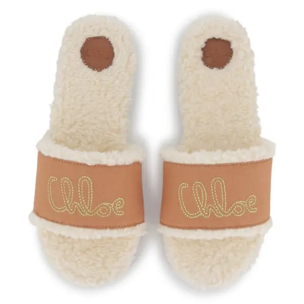 Chloé Shearling-effect Logo Embroidered Slides