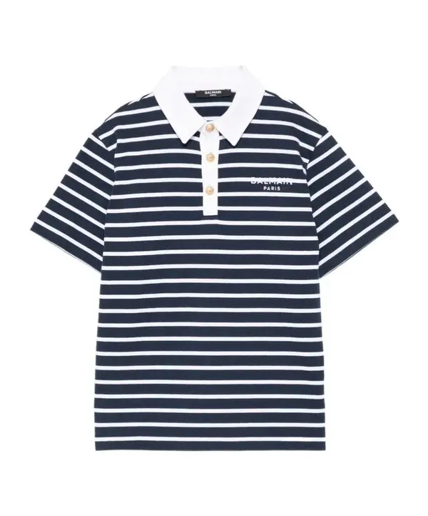 Balmain Striped Collared Polo Shirt