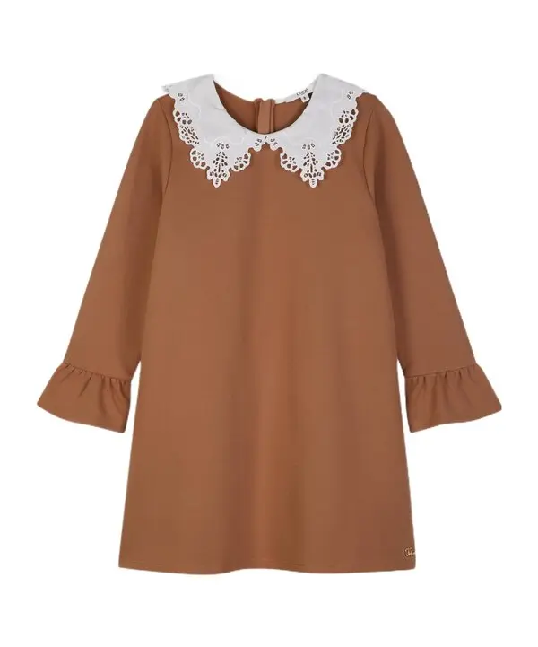 Chloé Lace-collar Ruffled-cuff Dress - Brown