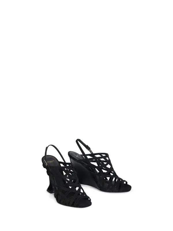 Balmain Wedge Cage Sandals In Suede