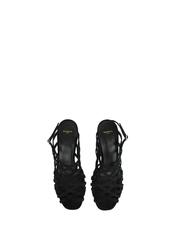 Balmain Wedge Cage Sandals In Suede