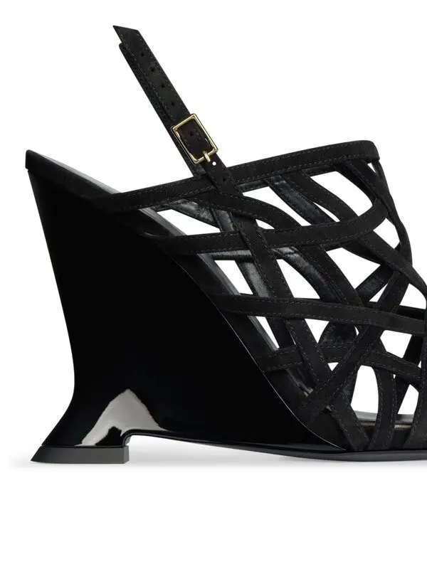 Balmain Wedge Cage Sandals In Suede