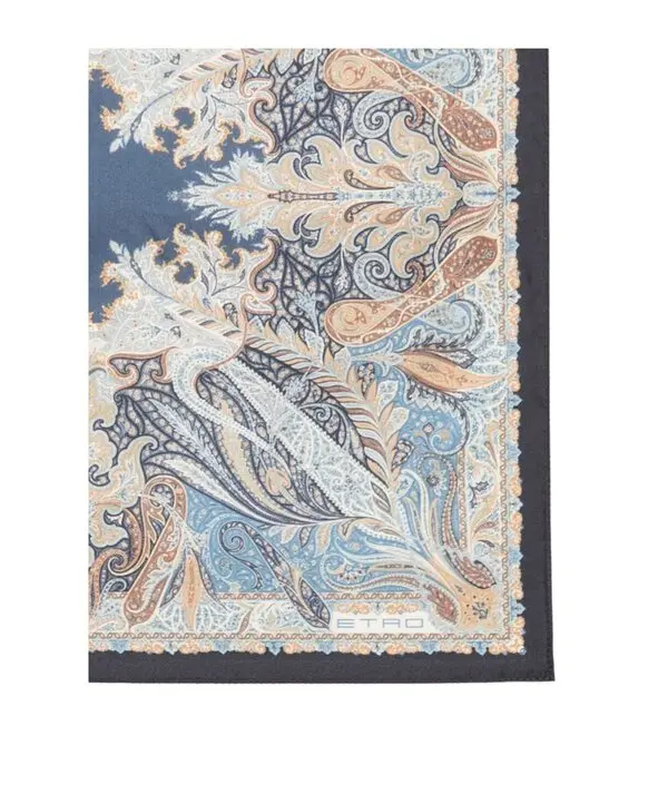 Etro Silk Pocket Square With Floral Paisley Motif