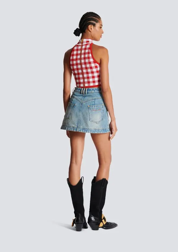 Balmain Gingham Checked Sleeveless Top