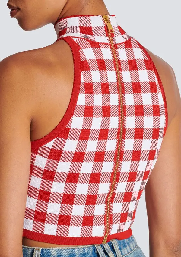 Balmain Gingham Checked Sleeveless Top