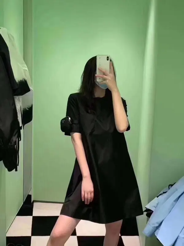 Prada Re-nylon Gabardine Dress With Enamel Logo