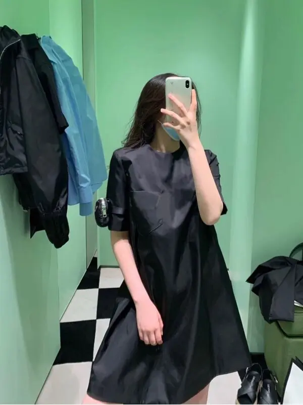 Prada Re-nylon Gabardine Dress With Enamel Logo