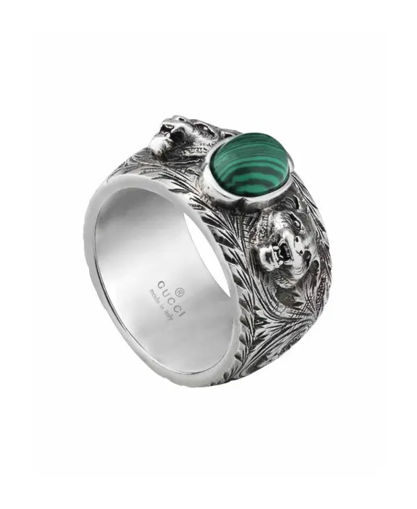Gucci Tiger Head And Green Accent Ring