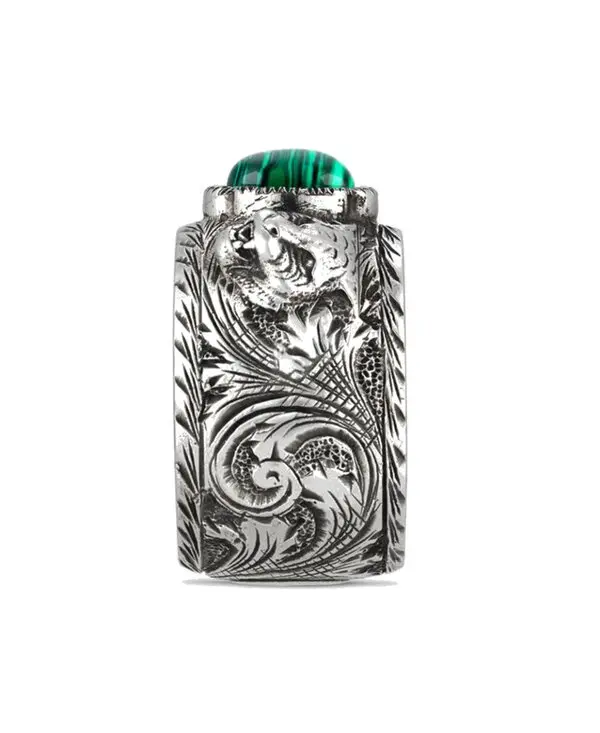 Gucci Tiger Head And Green Accent Ring