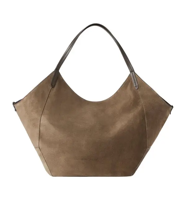Brunello Cucinelli Bc Duo Shopper In Water-resistant Alpaca And Wool Prince Of Wales With Monili - Brown