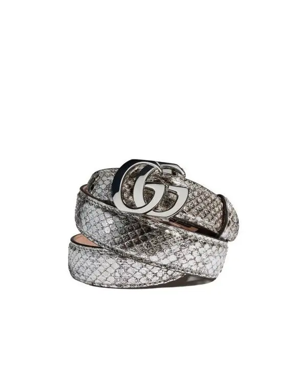 Gucci Cut Gg Marmont Skinny Belt - Silver
