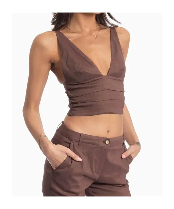 Pinko Cropped Vest With V-neck - Brown