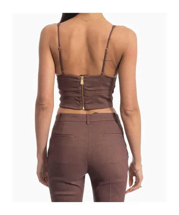 Pinko Cropped Vest With V-neck - Brown