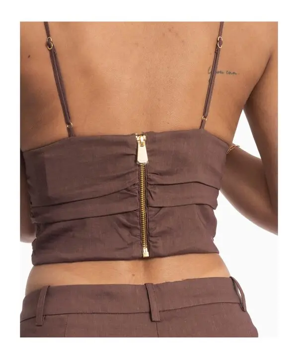 Pinko Cropped Vest With V-neck - Brown