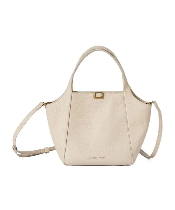 Brunello Cucinelli Sartorial Small Bucket Bag In Soft Grained Leather - Ivory