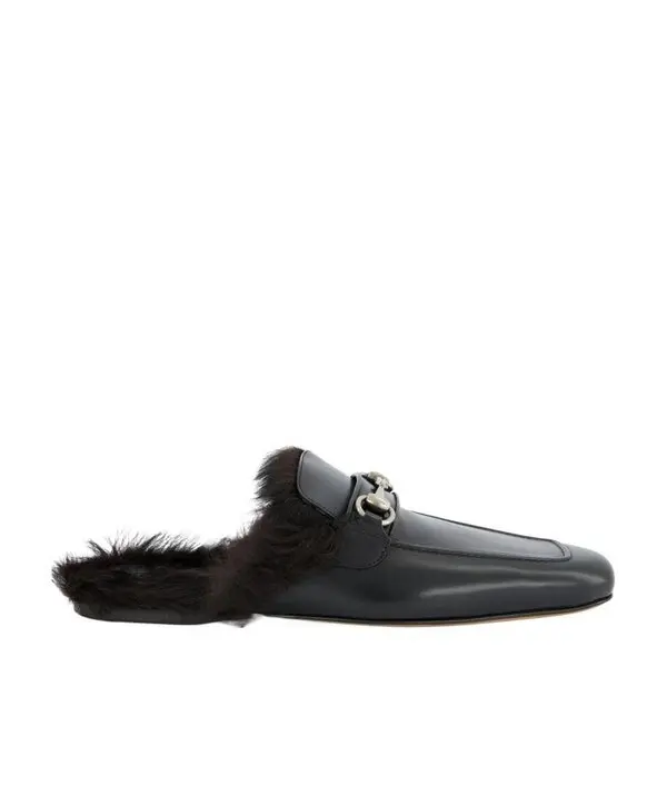 Gucci Leather Loafer Mules With Fur Trim