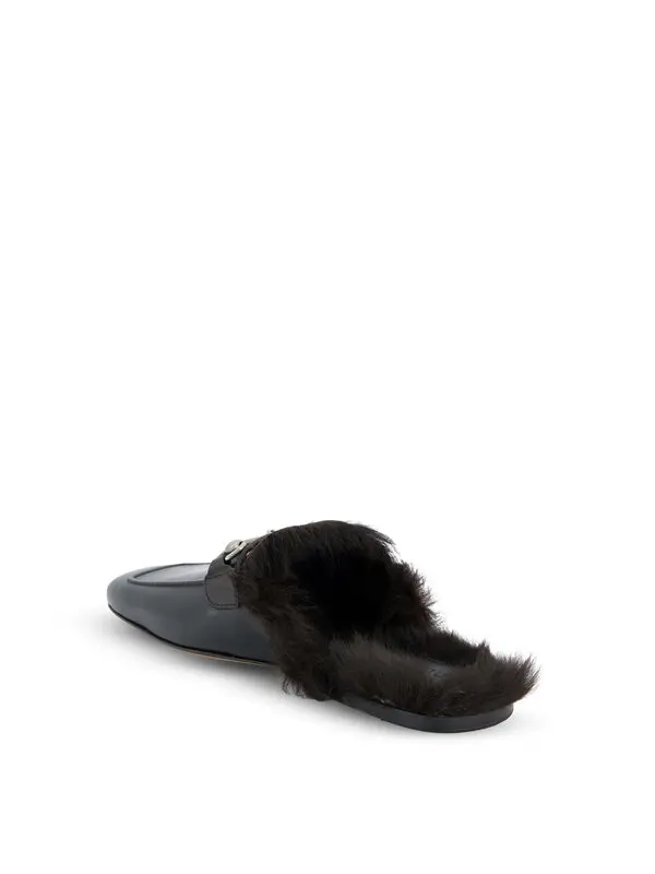Gucci Leather Loafer Mules With Fur Trim