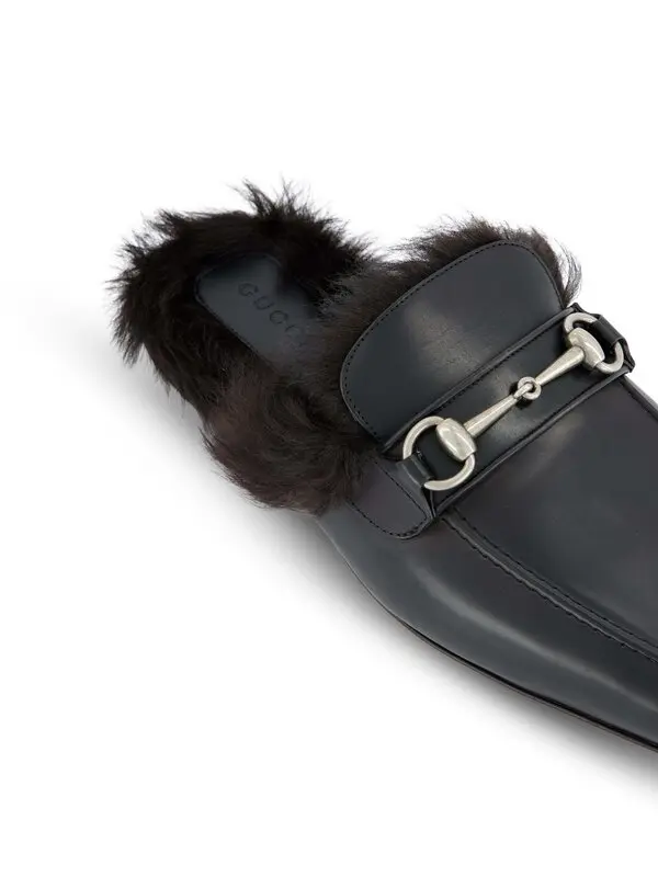 Gucci Leather Loafer Mules With Fur Trim