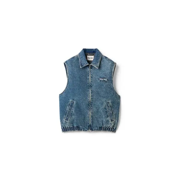 Miu Miu Washed Denim Vest - Navy